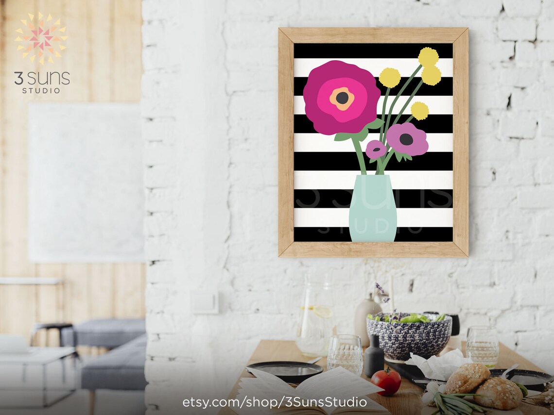 Modern Graphic Floral Art Modern Floral Bouquet Vase | Etsy