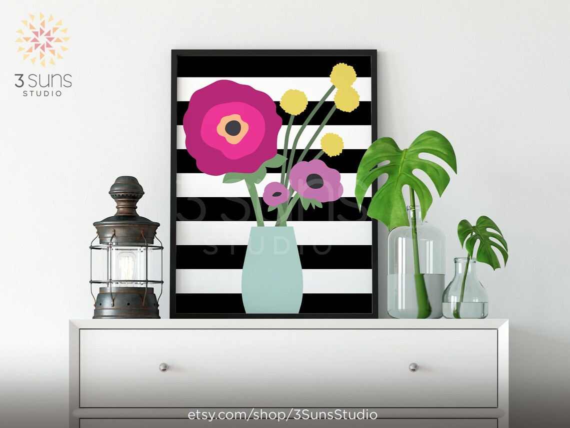 Modern Graphic Floral Art Modern Floral Bouquet Vase - Etsy