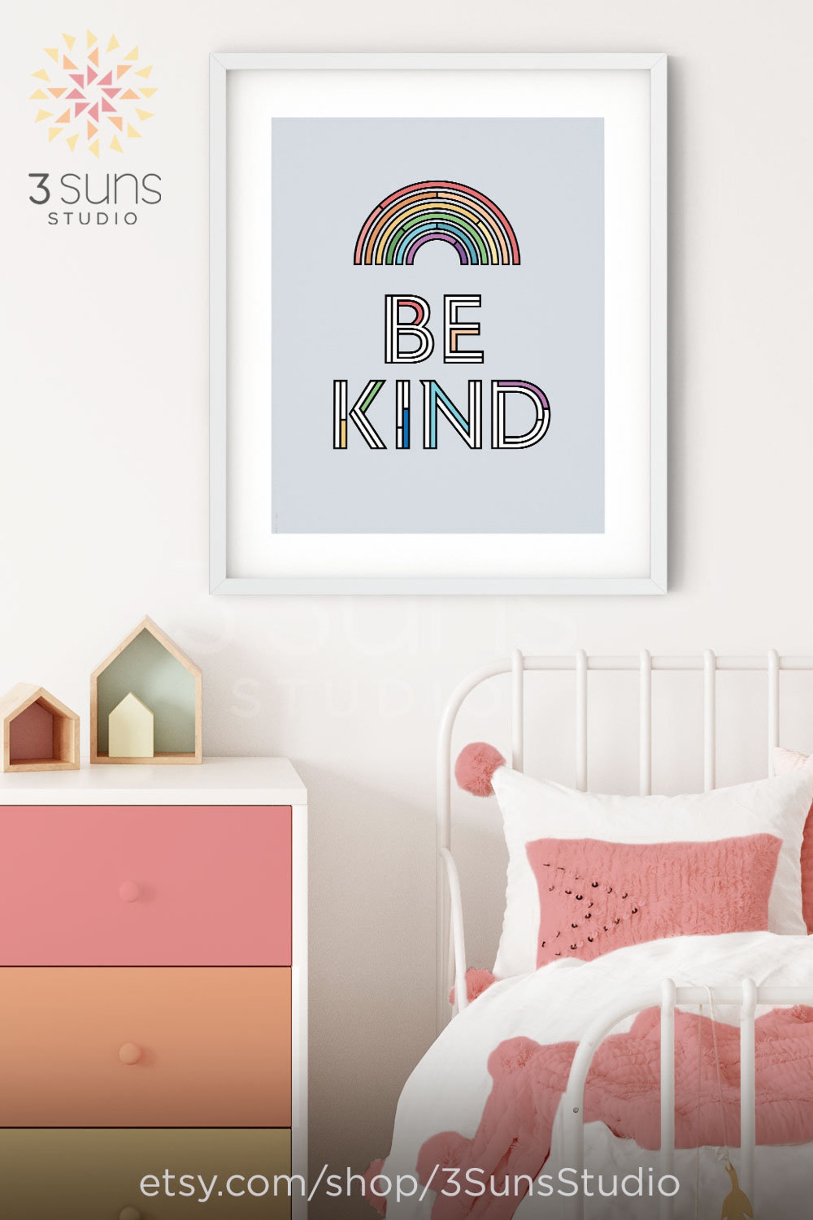 PRINTABLE Be Kind Rainbow Art Print Rainbow Nursery Be - Etsy