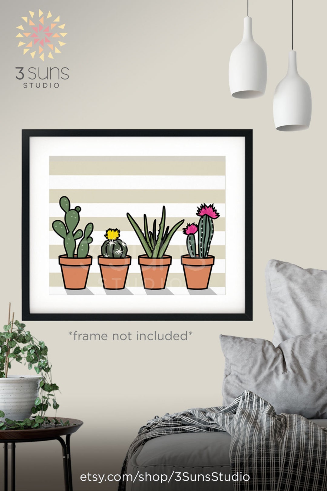 Modern Cactus Art Print | Succulent Wall Art | Cactus Nursery Theme ...