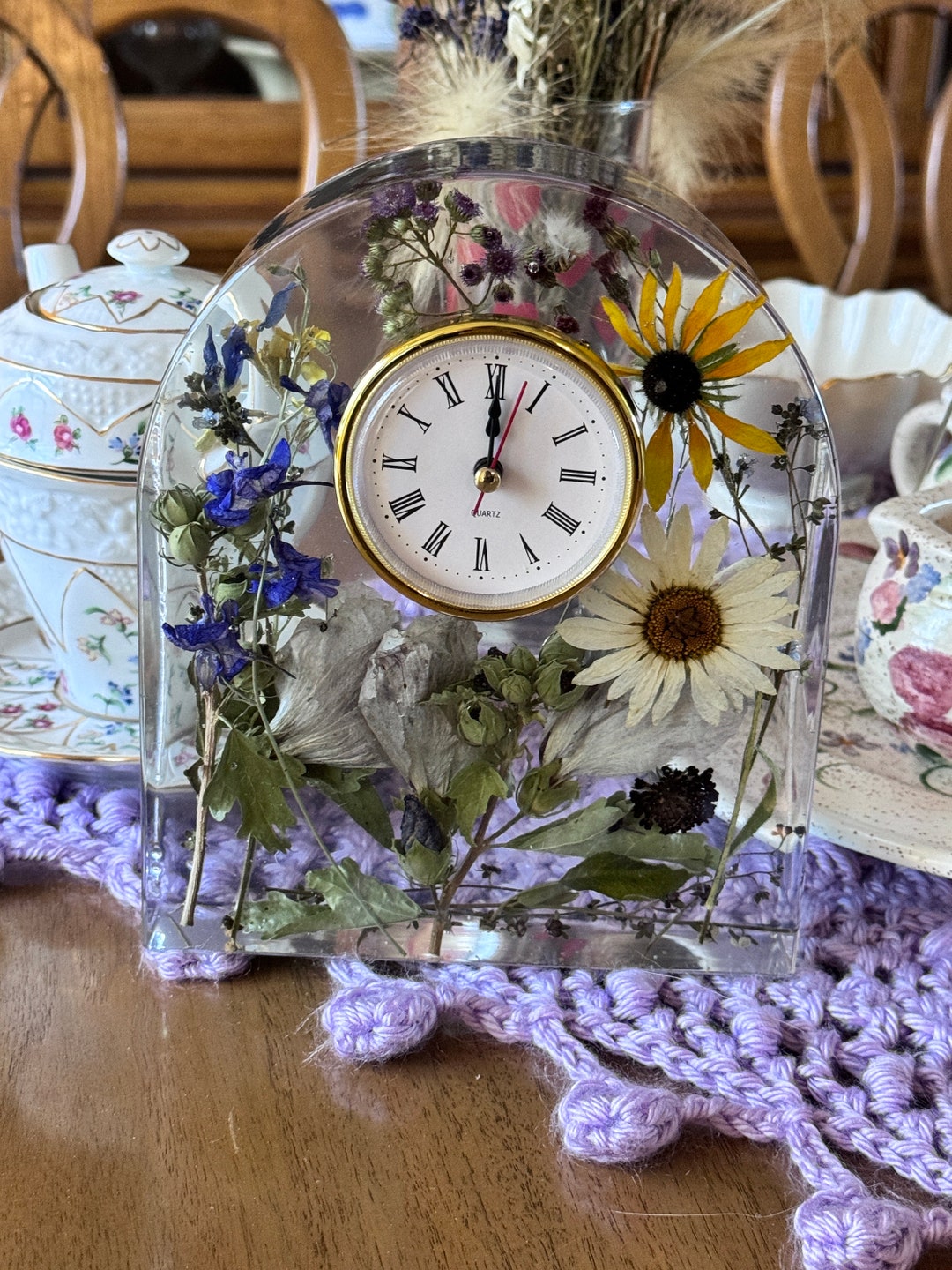 Floral Resin Clock/real Flowers - Etsy