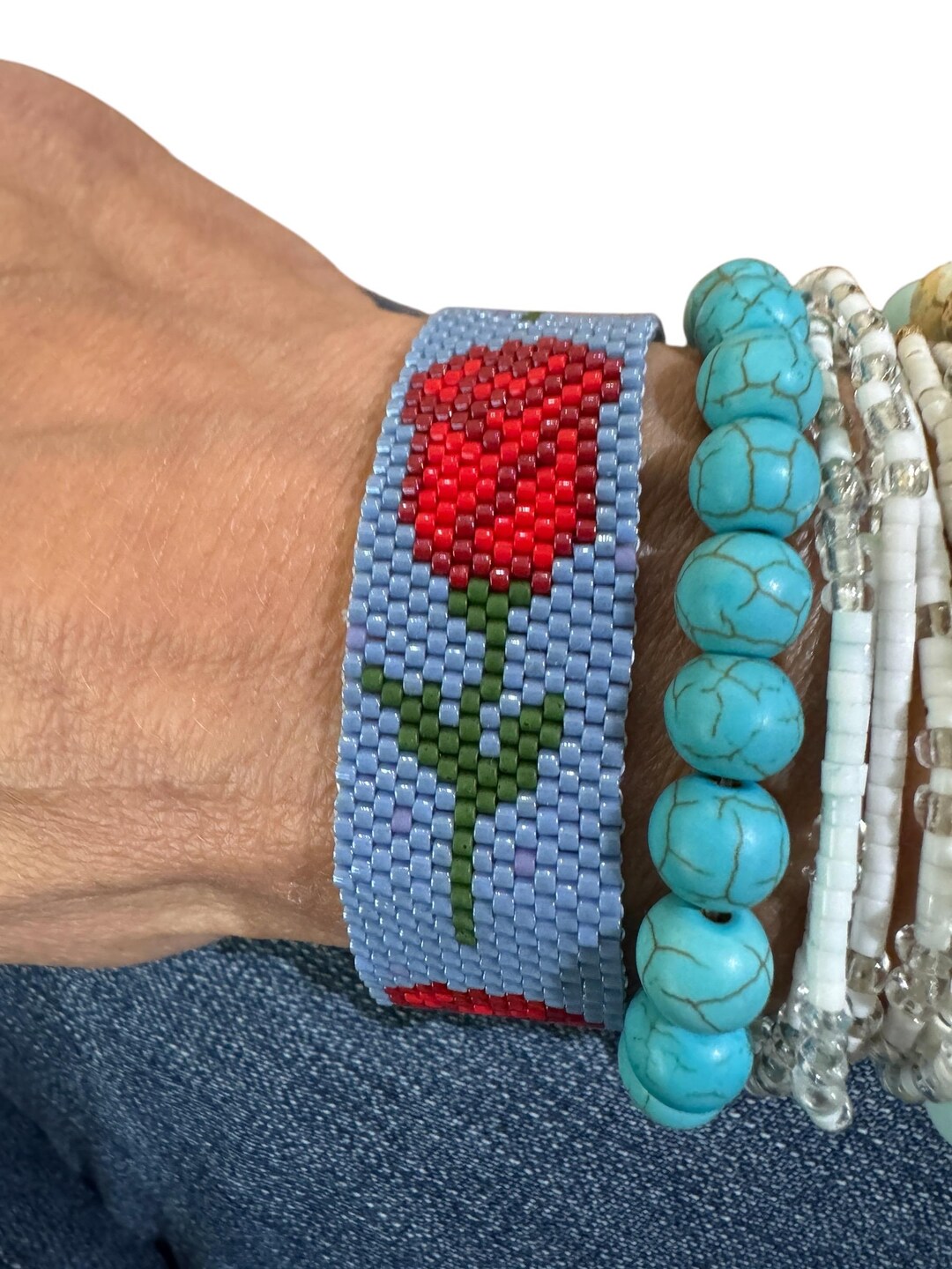 Custom Beaded Bracelet/peyote Stitch/ Inches/magnetc Clap/roses - Etsy