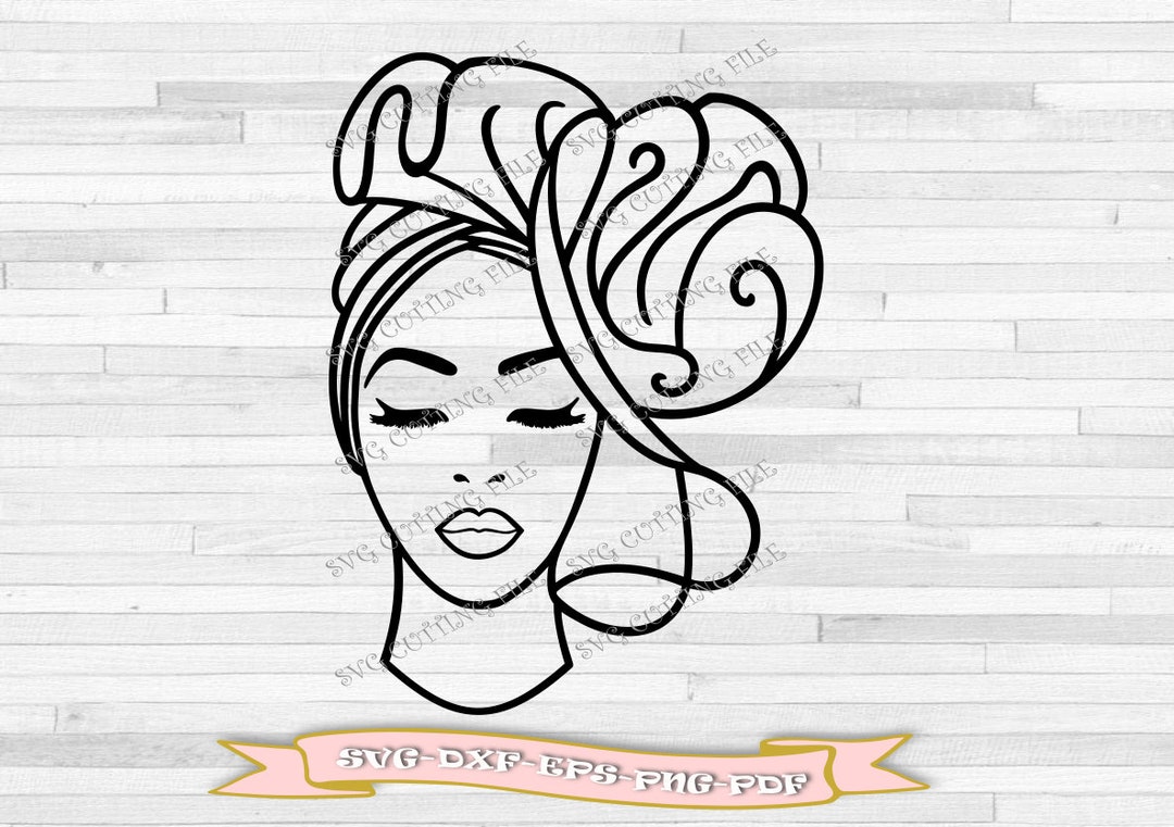 Black Woman Outline With Turban in Hair Svg - Download in Svg File, Dxf ...