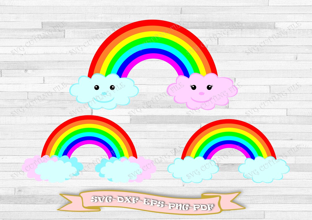 Rainbow Svg, Rainbow on Clouds Svg, Clouds; Download in Svg, Eps, Dxf ...