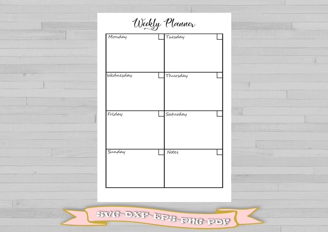 Weekly Planner Svg, Calendar Svg - Vector Cut File - for Cricut ...