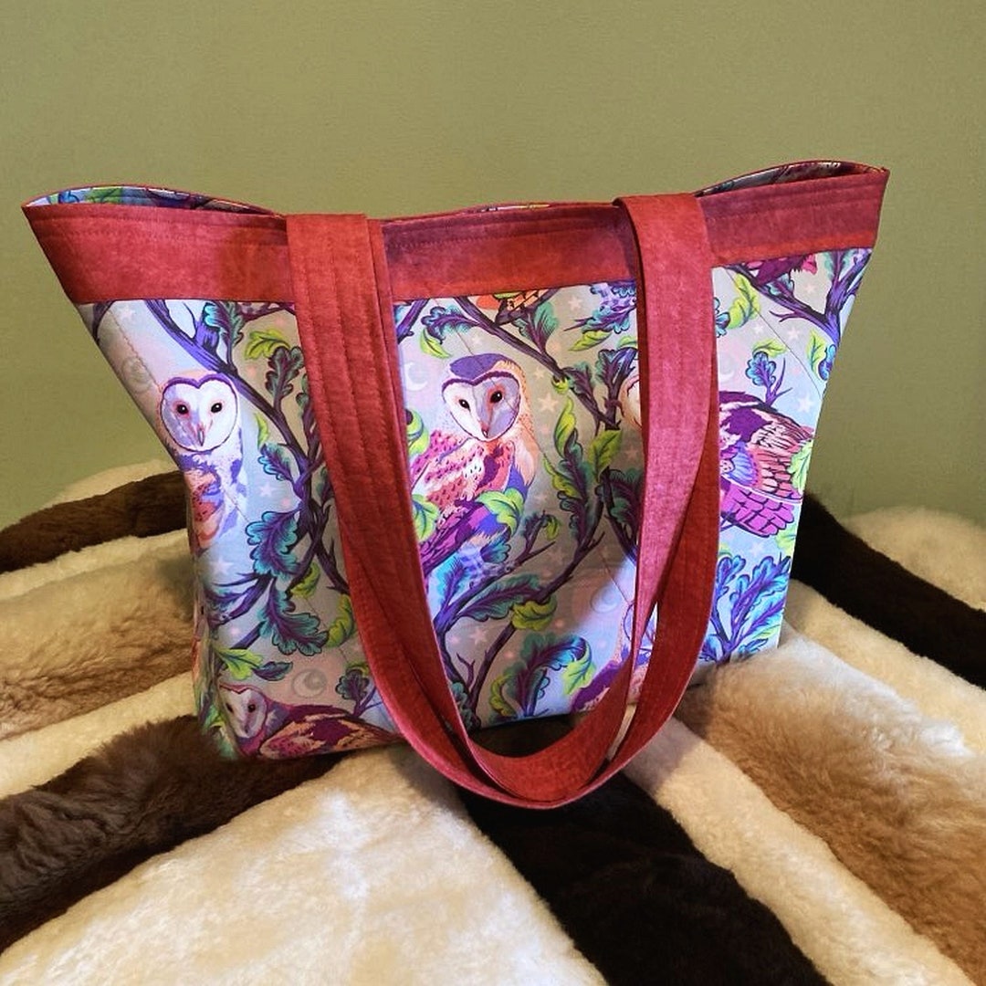 Owls Open Shoulder Tote - Tula Pink Tote Bag, Moon Garden Fabric Tote ...