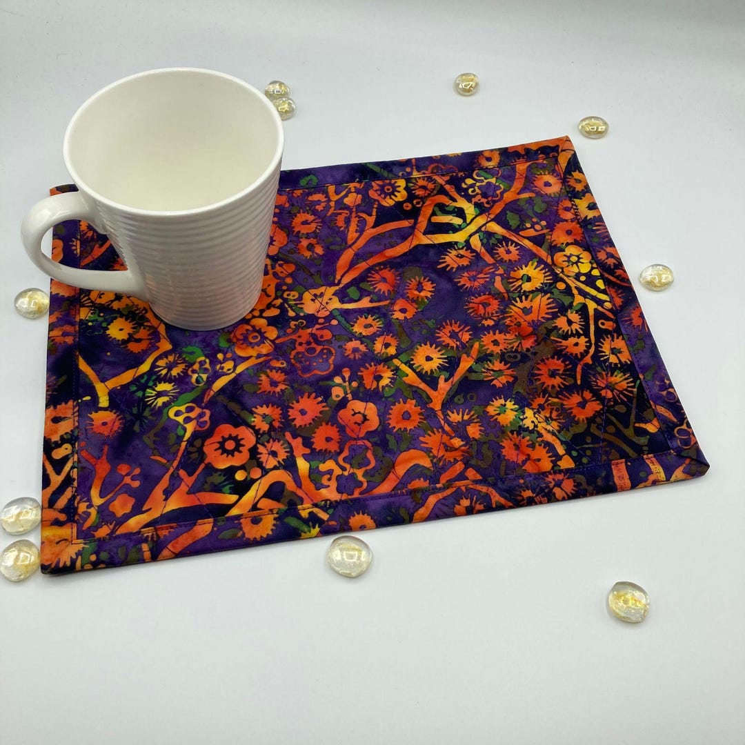 Bright Purple Orange Yellow Batik Quilted Fabric Mug Rugs (set of 2) 8. ...