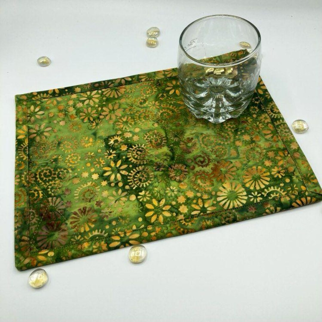 Green and Gold Batik Fabric Mug Rugs (set of 2) 8.5" X 11.5" Green Mini ...