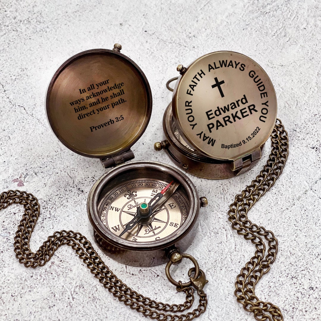 Personalized Brass Compass Baptism Gift for Grandson or Niece, Boy ...