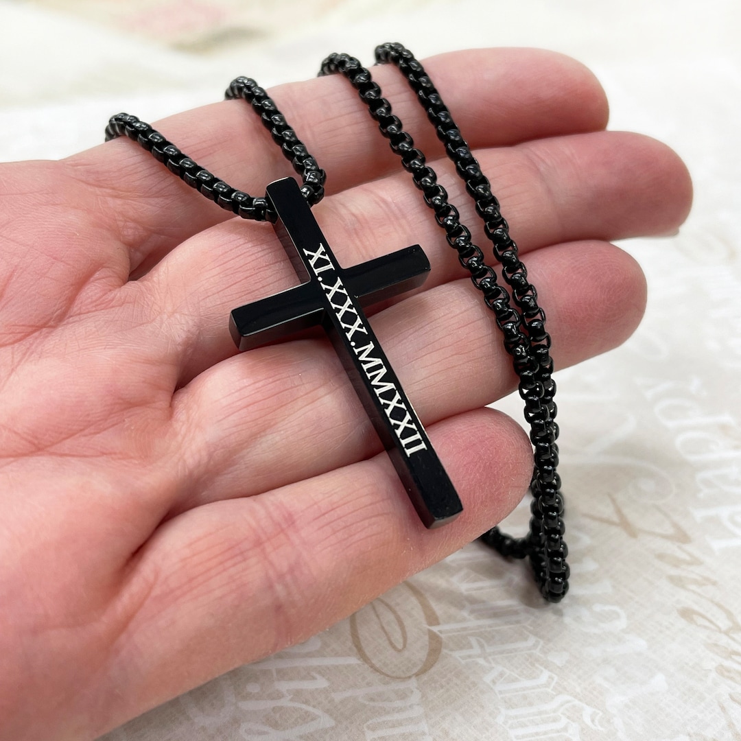 Personalized Engraved Cross Necklace for Women Cross Pendant Black ...