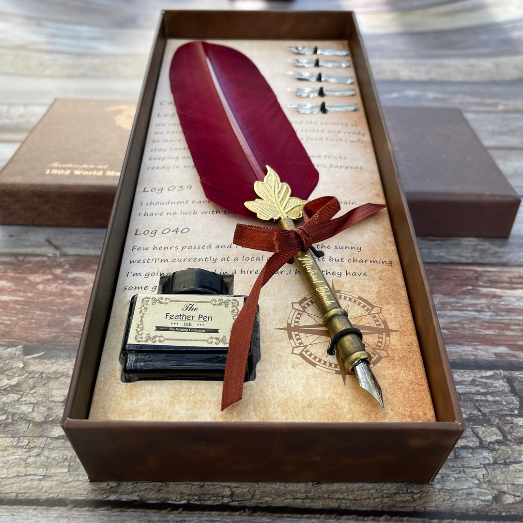 Personalized Calligraphy Feather Pen and Nibs Gift Set in a Gift Box - Etsy