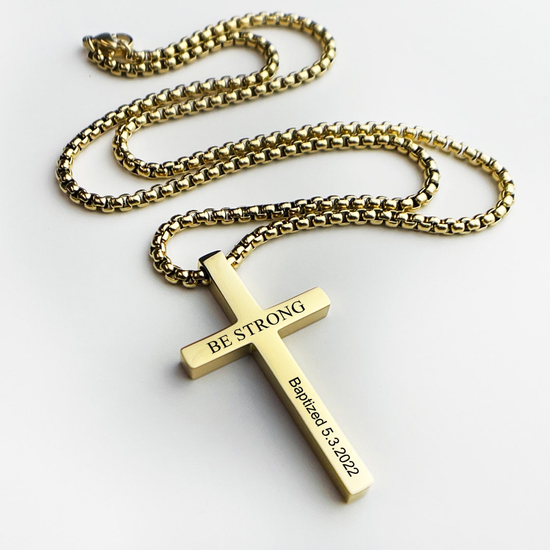 Laser Engraved Cross Necklace, Custom Gold Cross, Stainless Steel Cross ...