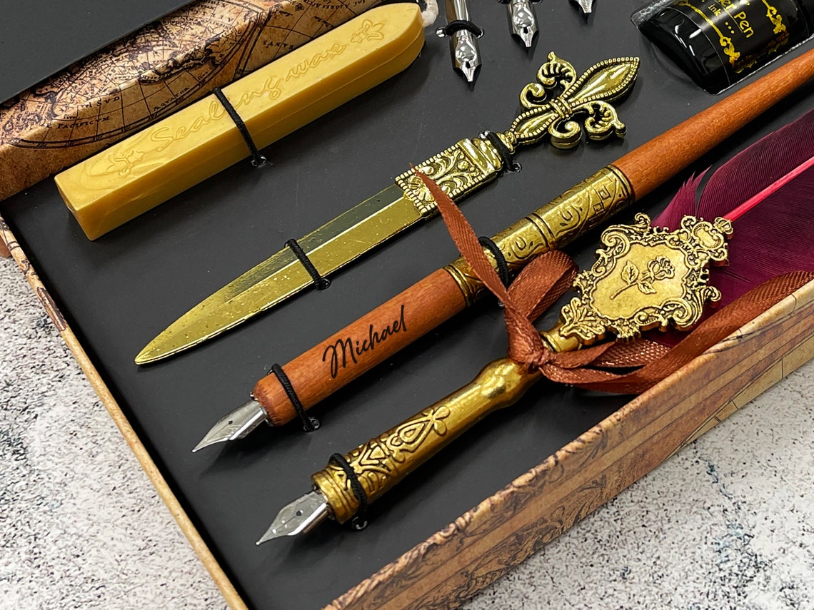 Personalized Calligraphy Feather Pen and Nibs Gift Set in a - Etsy
