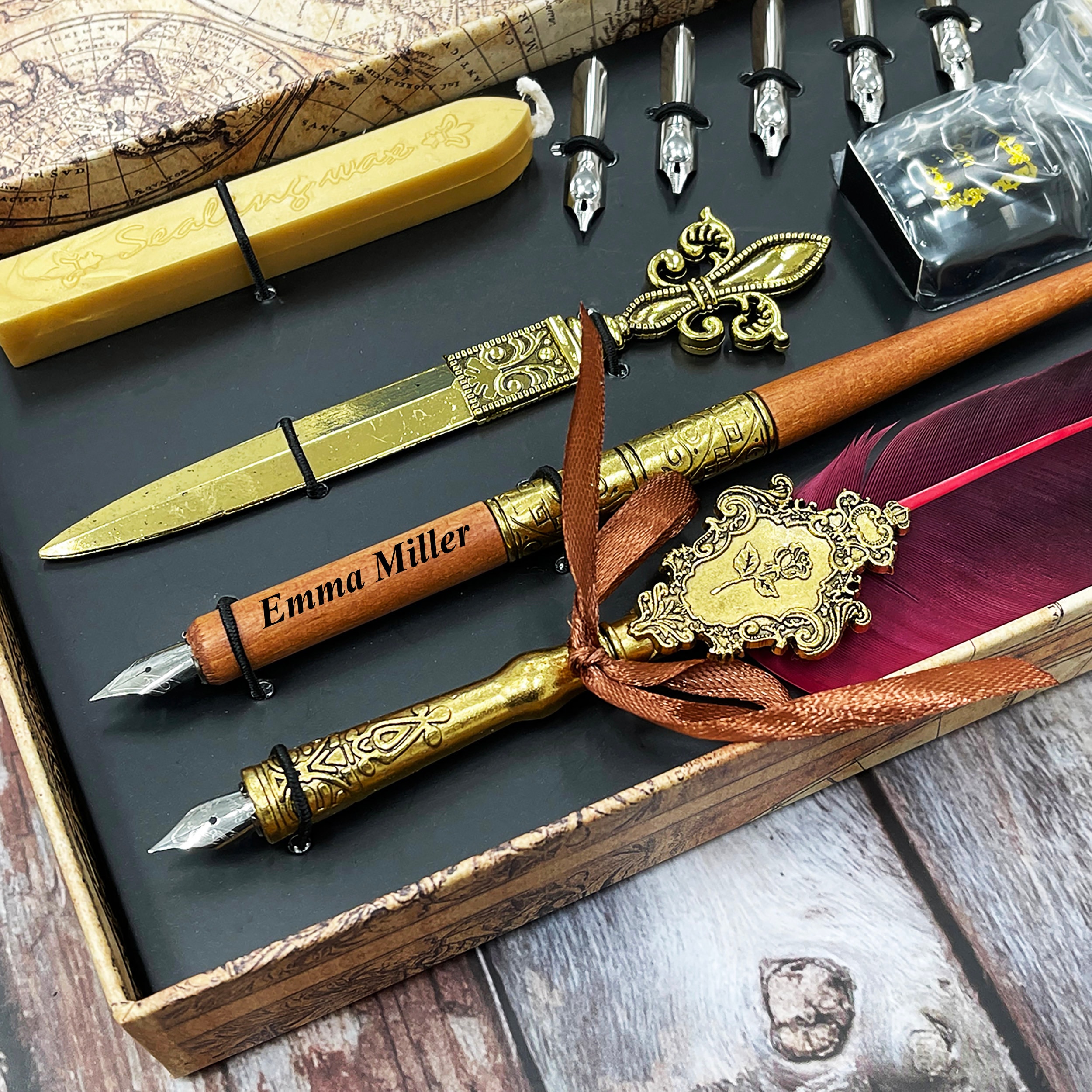 Personalized Calligraphy Feather Pen and Nibs Gift Set in a - Etsy