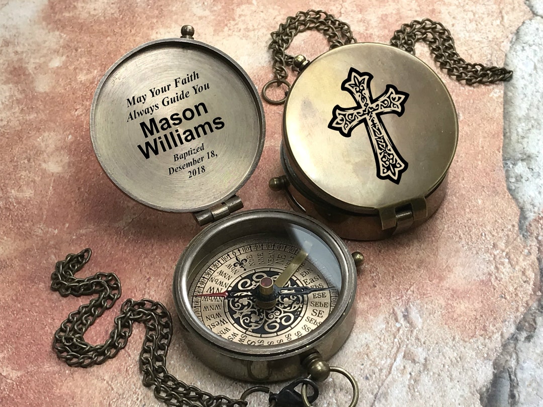 Personalized Brass Compass • Baptism Gift • Christened With Faith ...