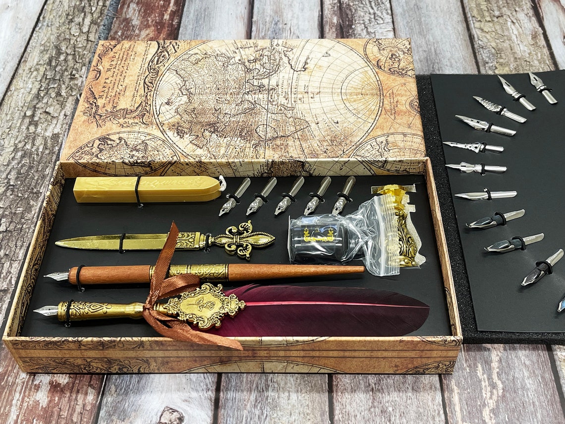 Personalized Calligraphy Feather Pen and Nibs Gift Set in a - Etsy