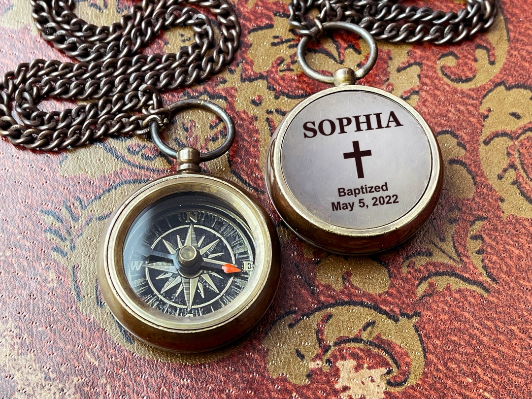 Personalized Compass Necklace Engraved Compass Pendant Baptism Gifts - Etsy
