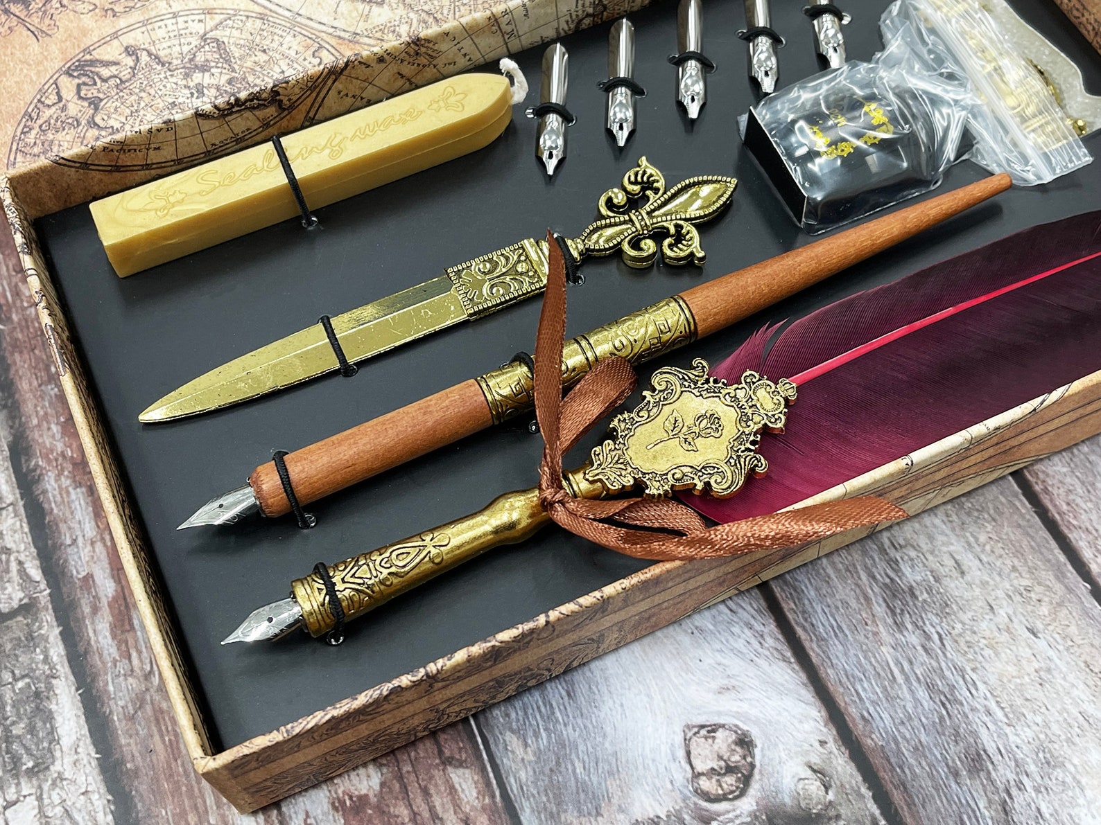 Personalized Calligraphy Feather Pen and Nibs Gift Set in a - Etsy