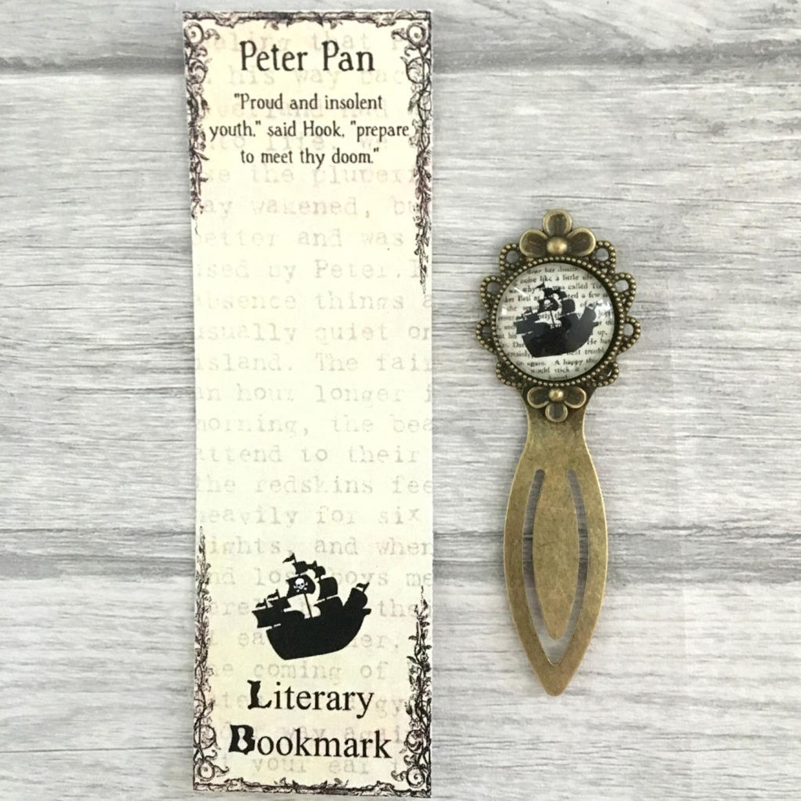 Peter Pan Pirate Bookmark Literary Quote Neverland Metal - Etsy