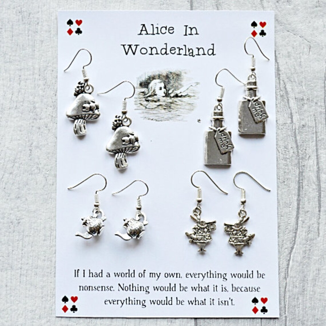 Alice in Wonderland Earring Set Sterling Silver/silver - Etsy UK