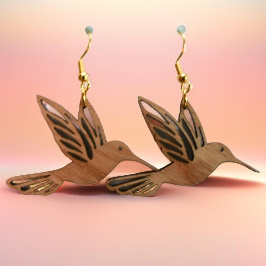 Wood Hummingbird Earrings - Etsy
