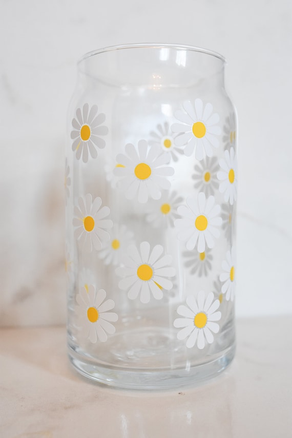 Daisy Coffee Glass Flower Iced Coffee Glass Beer Can Glass Etsy
