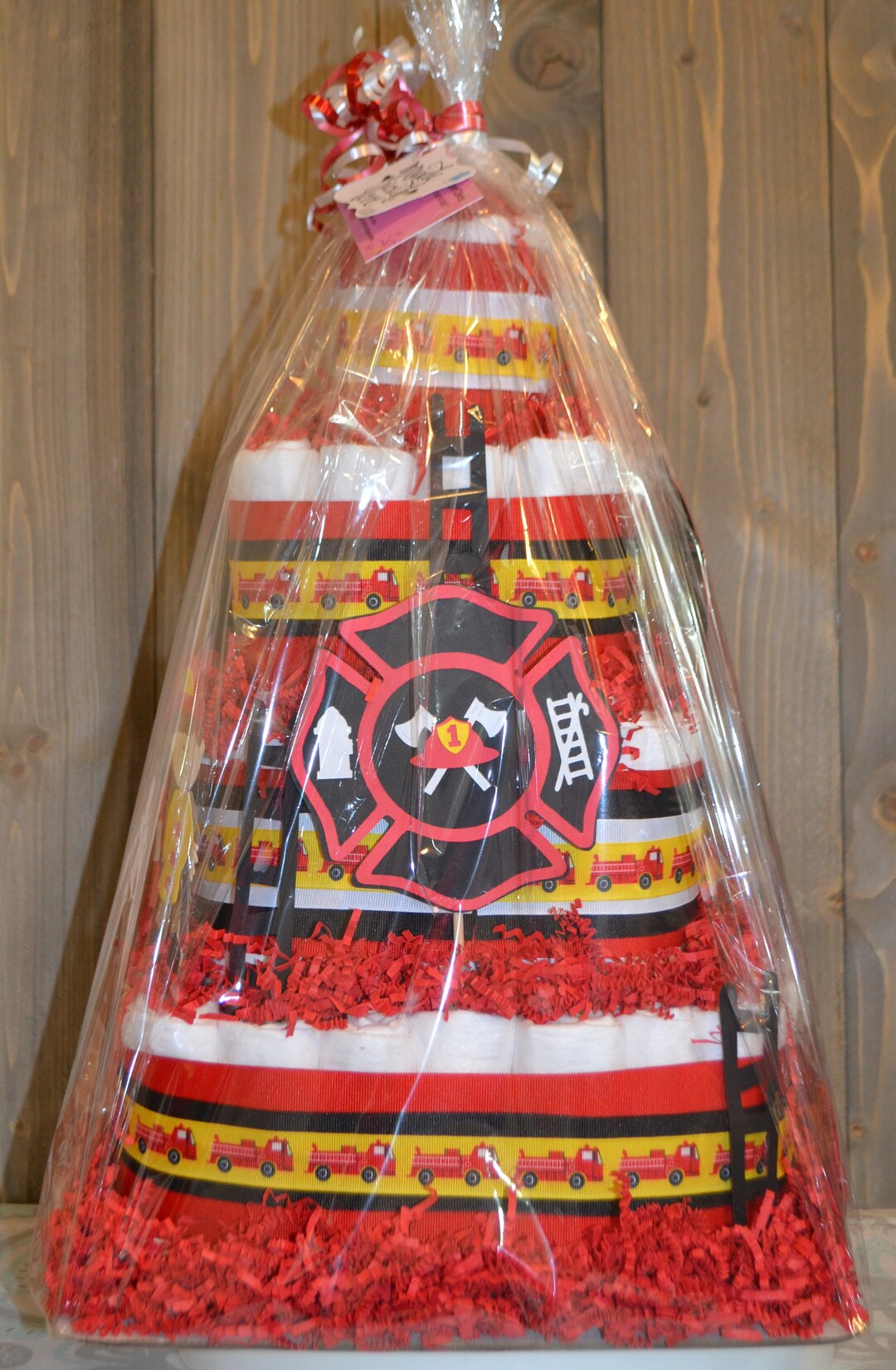 Firefighter Theme Square Diaper Cake - Etsy
