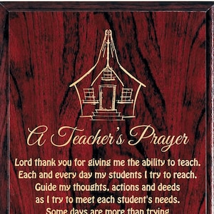 Laser Engraved Teacher's Prayer Plaque Personalized School Teacher Name ...