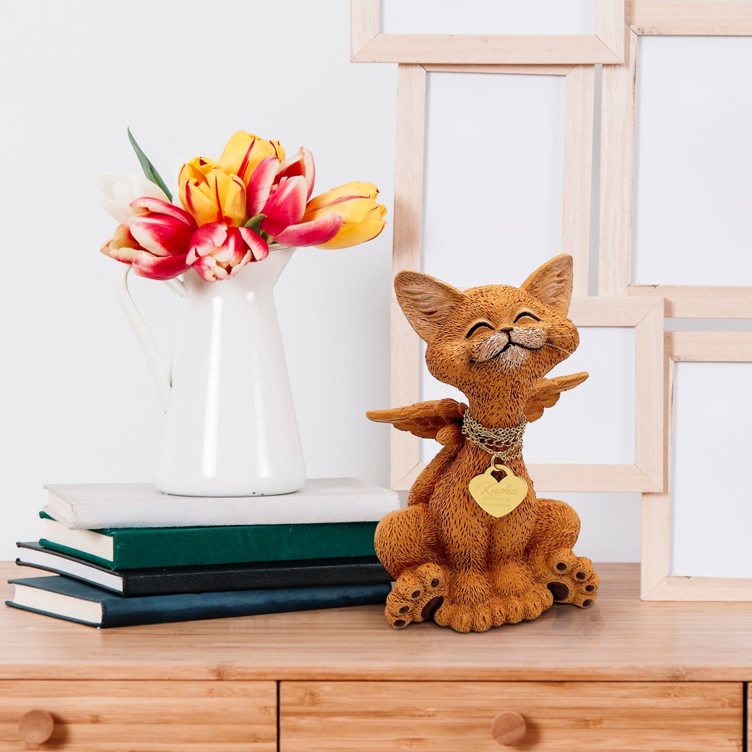 Winged Cat Sculpture With Personalized Collar Angel Kitty Figurine ...