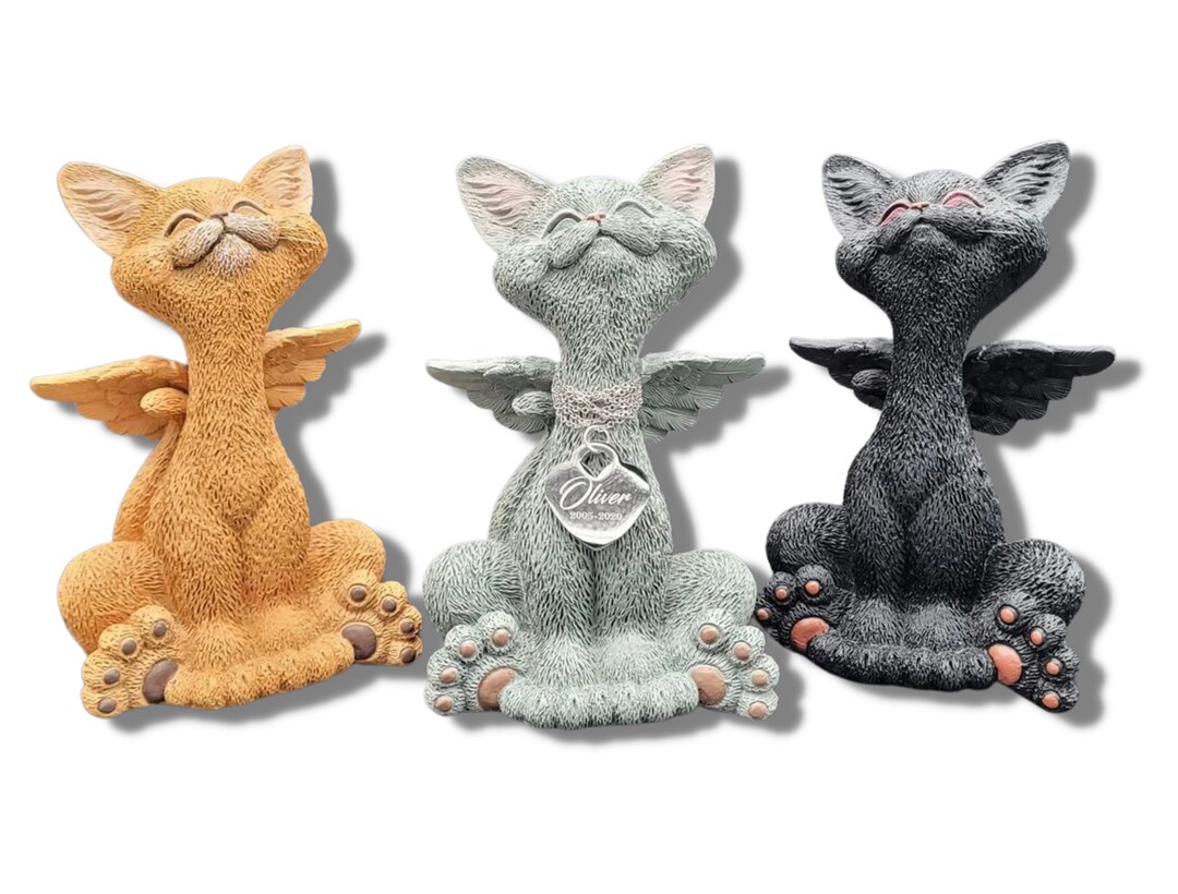 Winged Cat Sculpture With Personalized Collar Angel Kitty Figurine ...