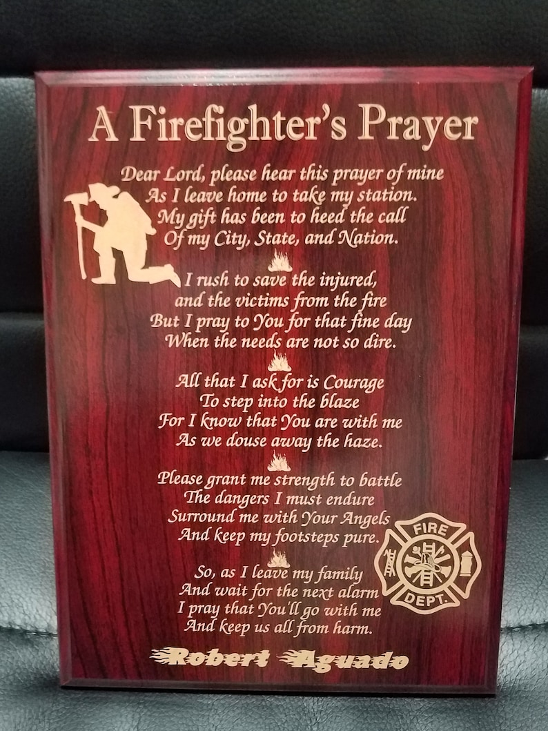 Firefighter's Prayer Personalized Laser Engraved Fireman - Etsy Canada