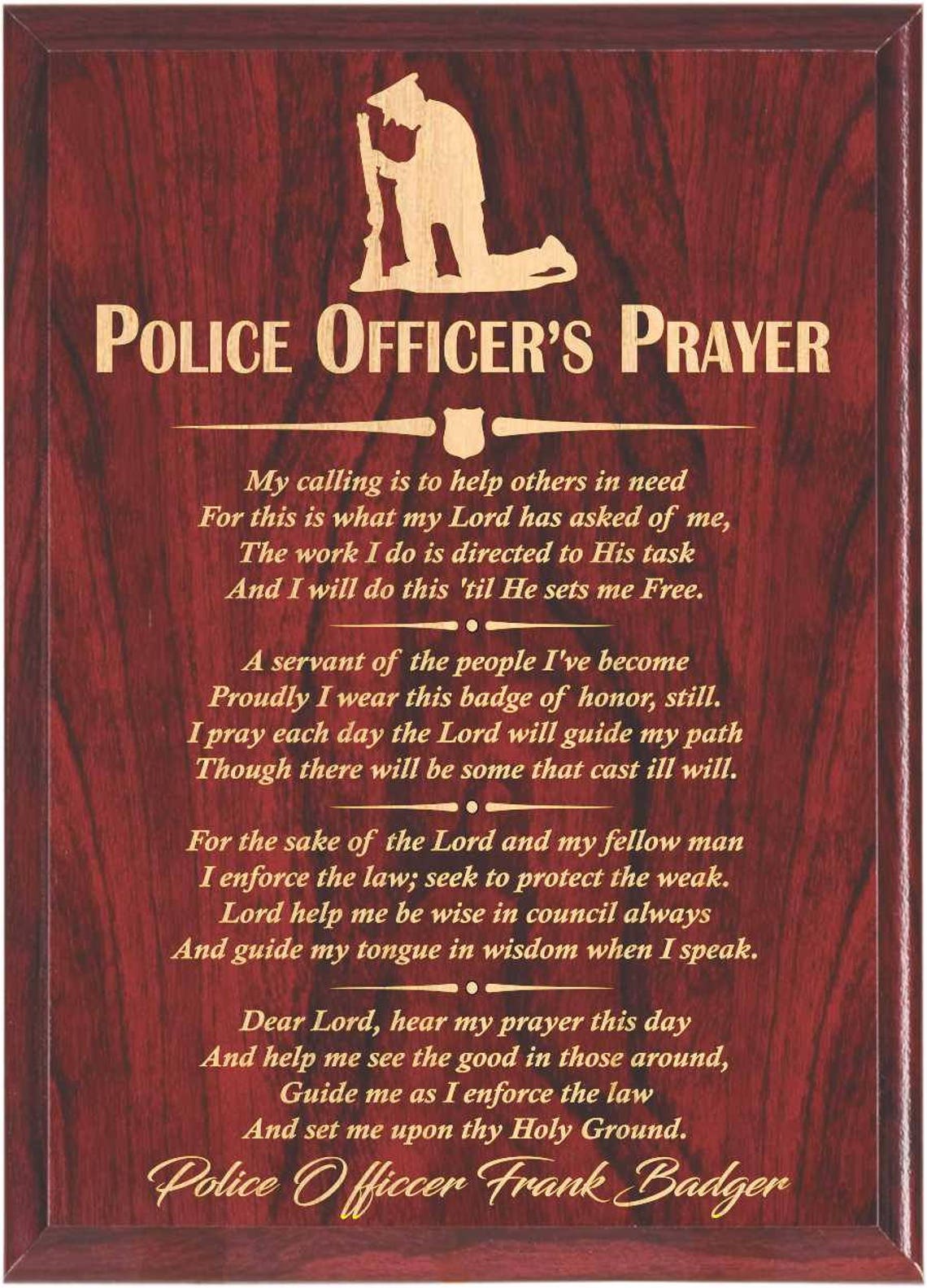 Police Officer's Prayer Personalized Laser Engraved Custom Name Date ...