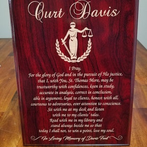 Personalized Lawyer Gift Idea Laser Engraved Prayer Plaque Law Business ...