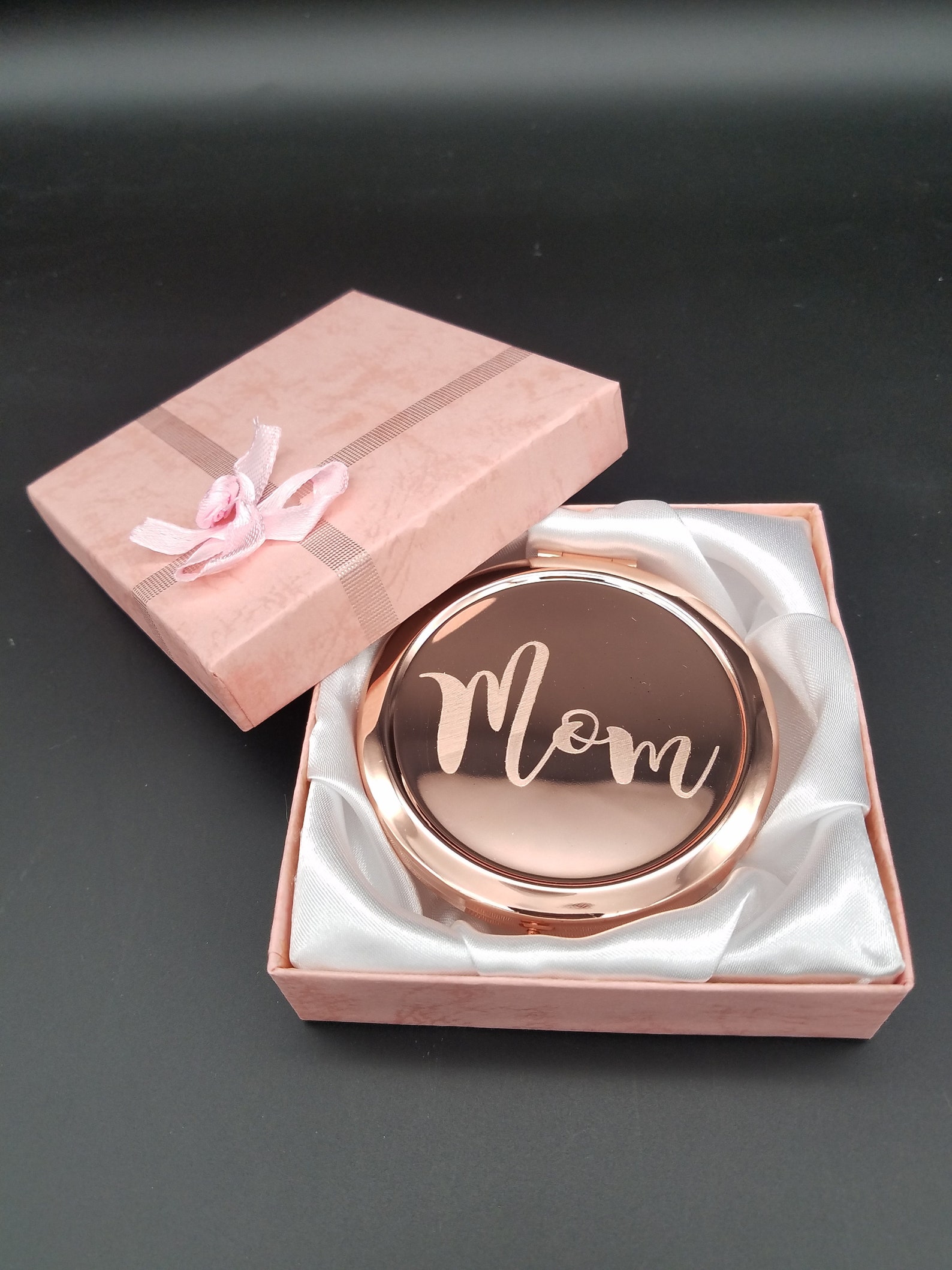 Compact Mirror Custom Engraved With Gift Box Rose Gold Hand - Etsy