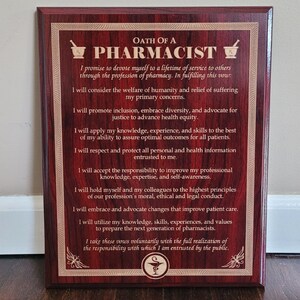 Oath of A Pharmacist Personalized Custom Name Engraved Wooden Plaque ...
