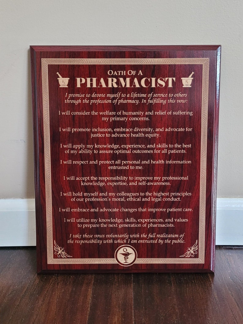 Oath of A Pharmacist Personalized Custom Name Engraved Wooden - Etsy