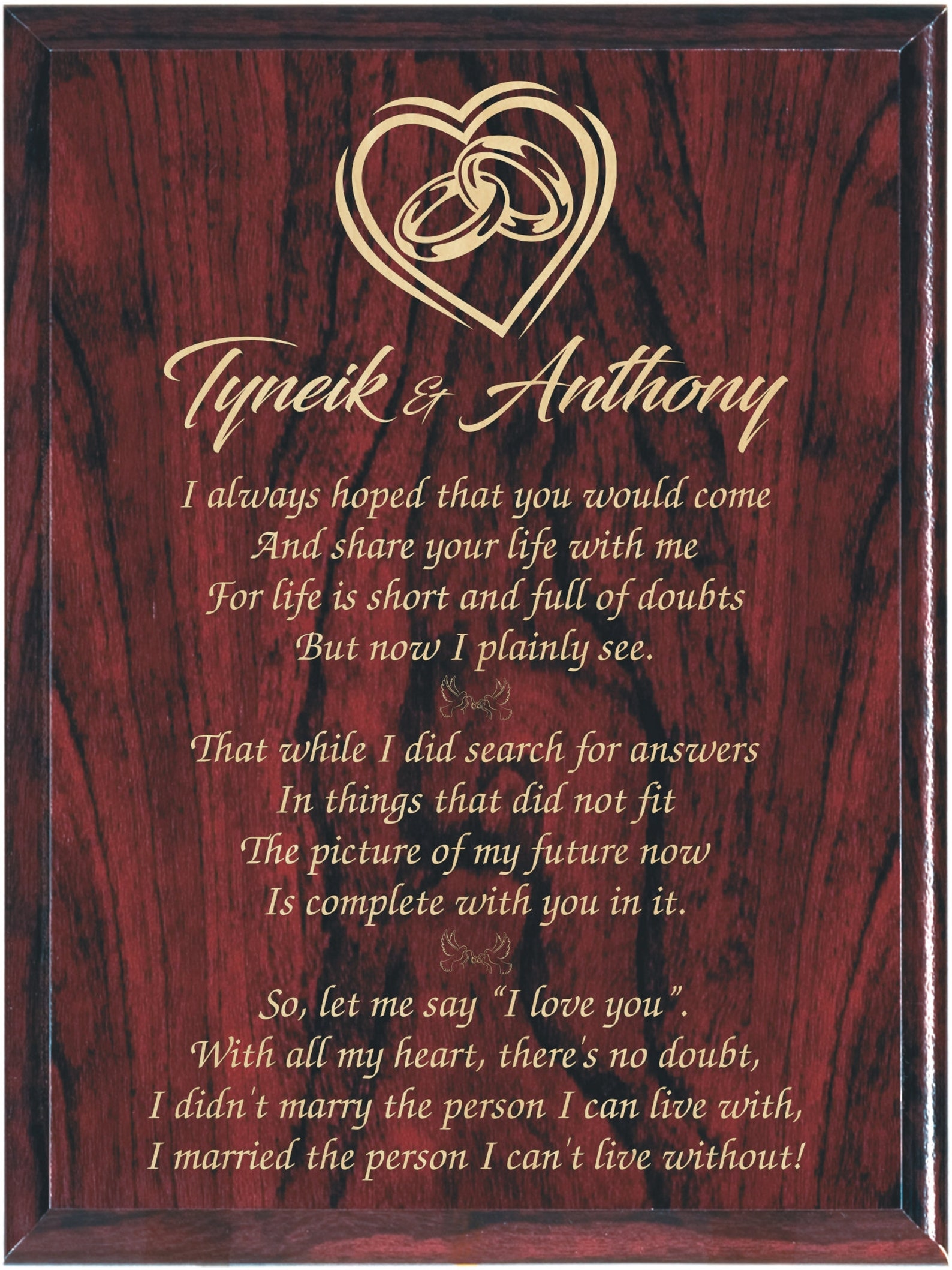 Wedding Wishes Personalized Poem Plaque Congratulations Love Message ...