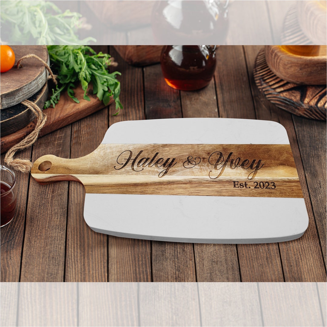 Custom Marble & Acacia Wood Serving Board - Wedding, Home Decor ...