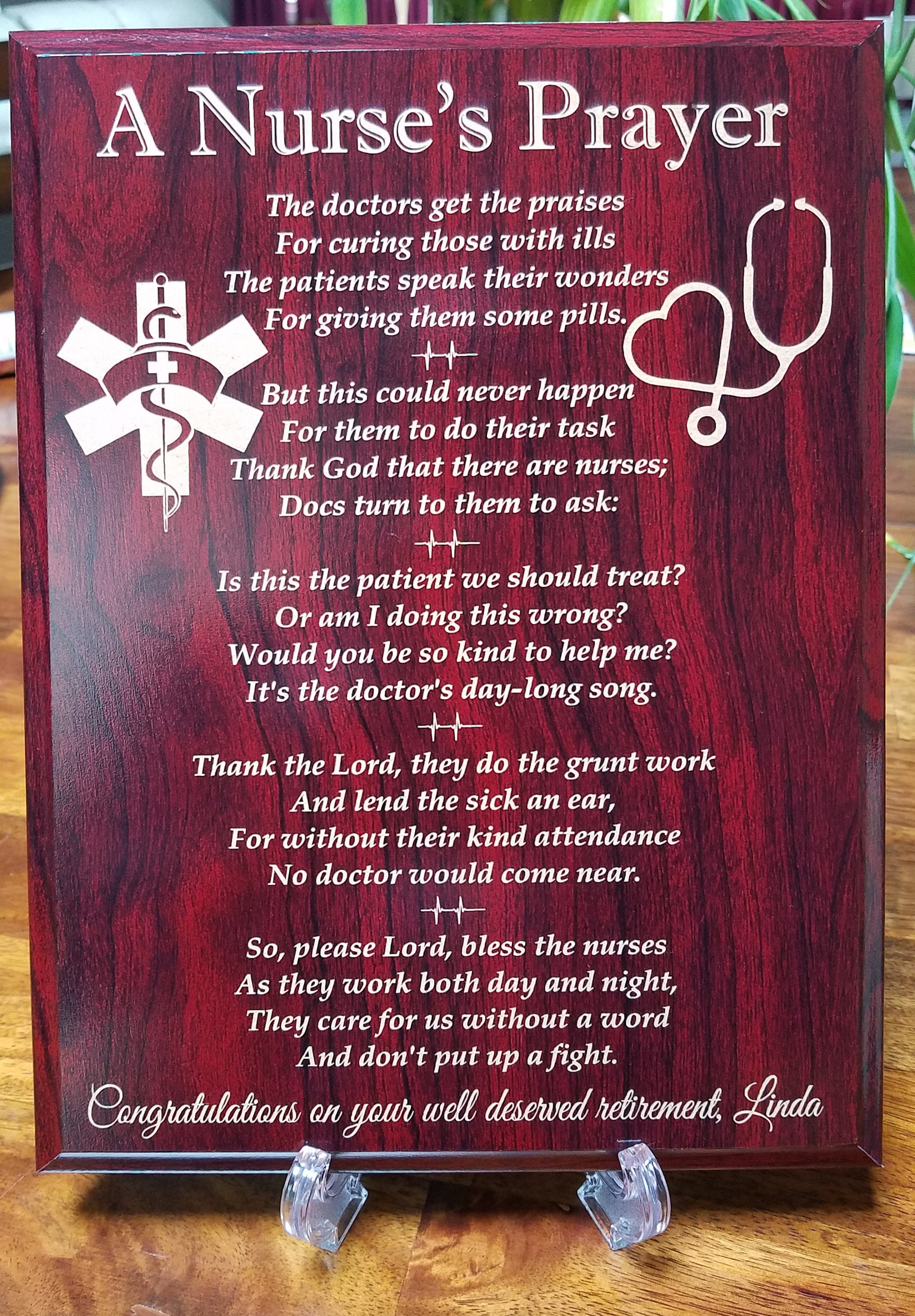 Nurse Prayer Plaque Personalized Poem Retirement Graduation - Etsy Canada