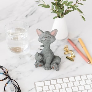 Catitude Statue Cat Sculpture Middle Finger With Personalized Keyring ...