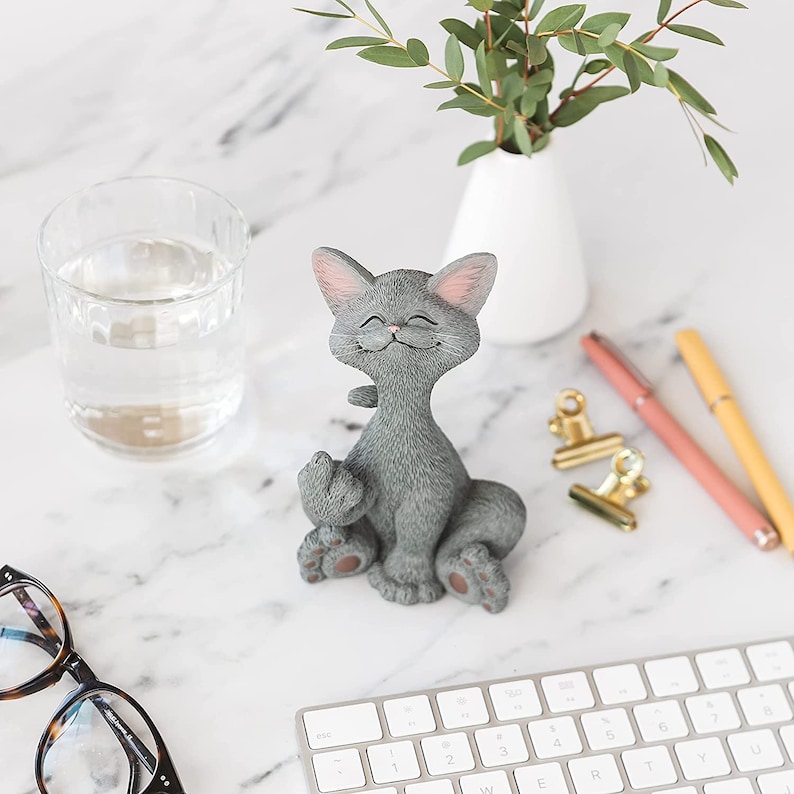 Catitude Statue Cat Sculpture Middle Finger With Personalized Keyring ...