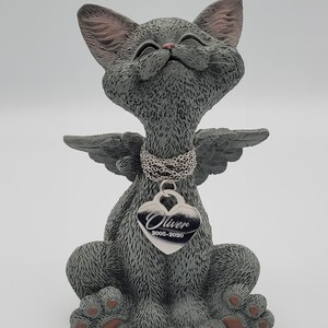 Winged Cat Sculpture With Personalized Collar Angel Kitty Figurine ...