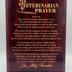 Veterinarian Prayer Plaque Personalized Poem Engraved Vet Tech Doctor ...