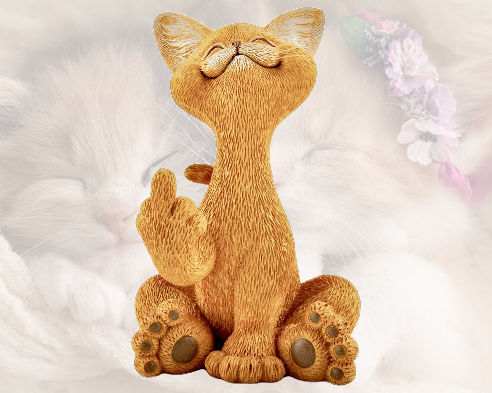 Catitude Statue Cat Sculpture Middle Finger With Personalized Keyring ...