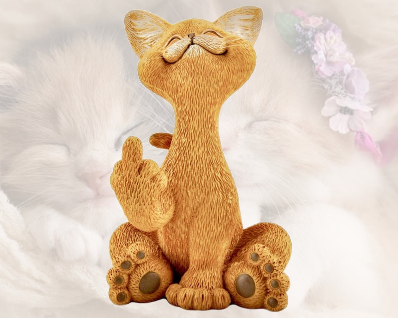 Catitude Statue Cat Sculpture Middle Finger With Personalized Keyring ...
