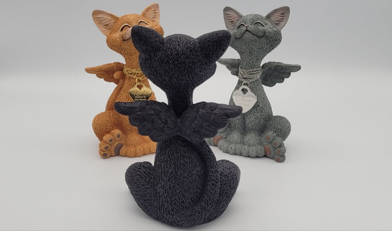 Winged Cat Sculpture With Personalized Collar Angel Kitty | Etsy