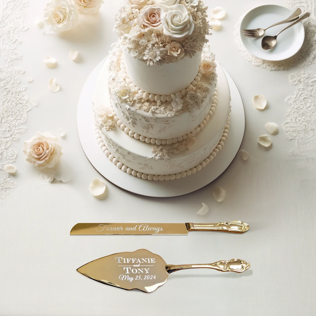 Gold Cake KNIFE and SERVER Set With Personalized Engraved Customization ...