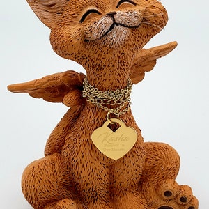 Winged Cat Sculpture With Personalized Collar Angel Kitty Figurine ...