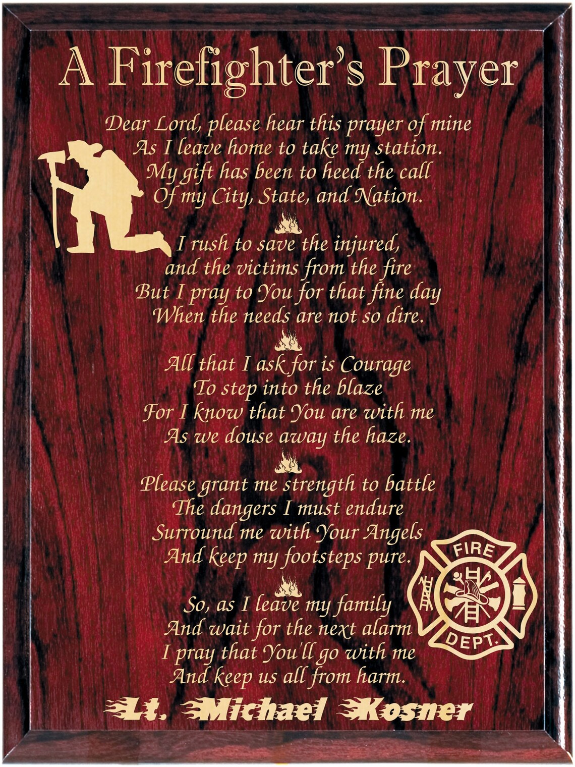 Firefighter's Prayer Personalized Laser Engraved Fireman Custom Name ...
