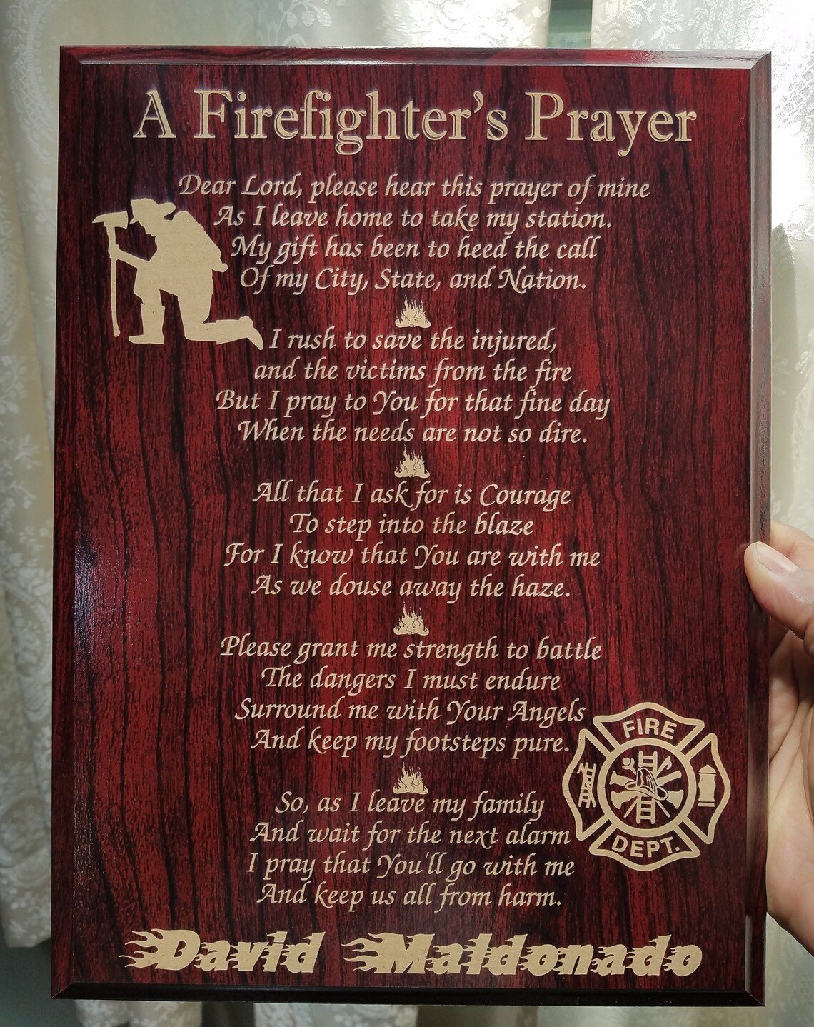 Firefighter's Prayer Personalized Laser Engraved Fireman Custom Name ...